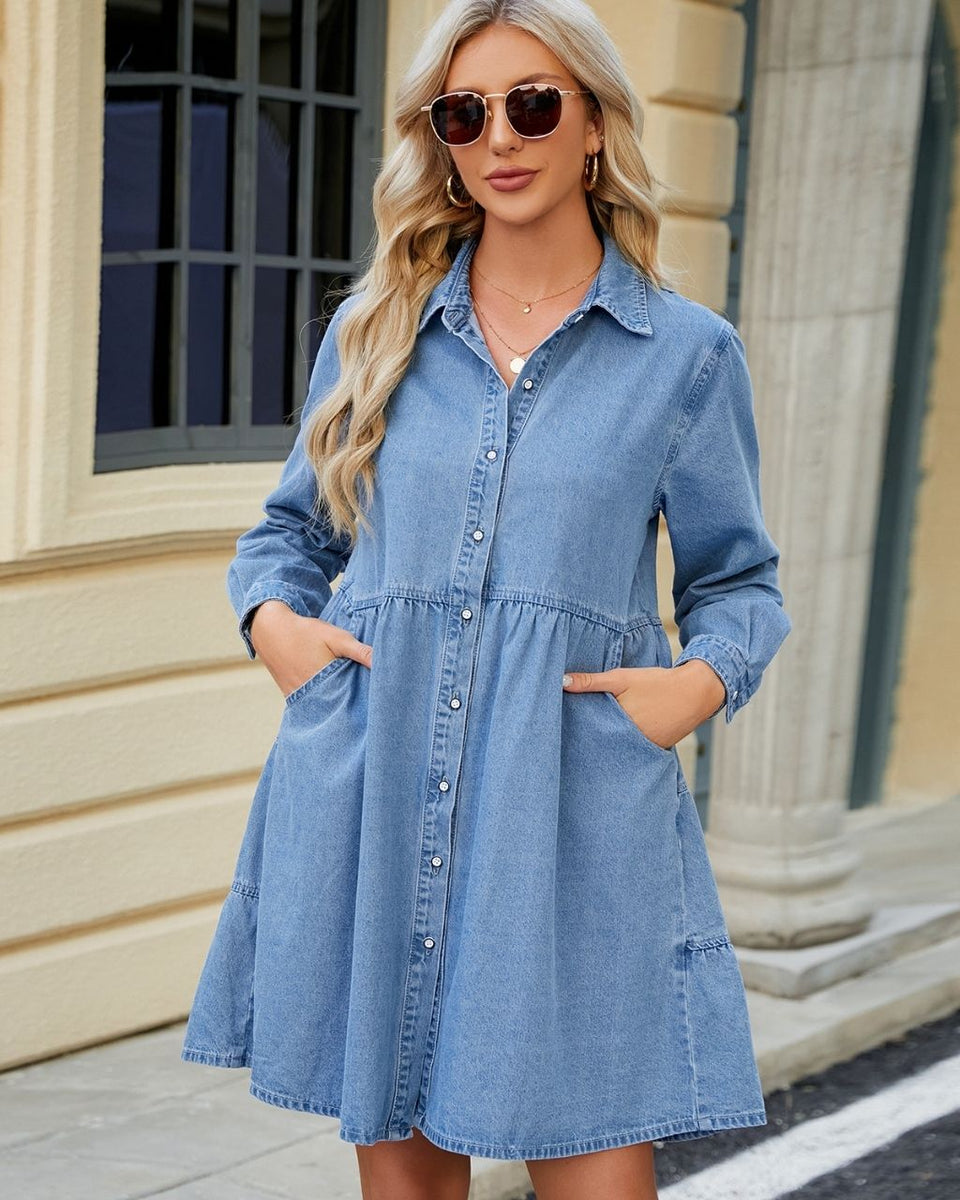 Denim Button Front Dress – Classic & Chic | Venom Emilio